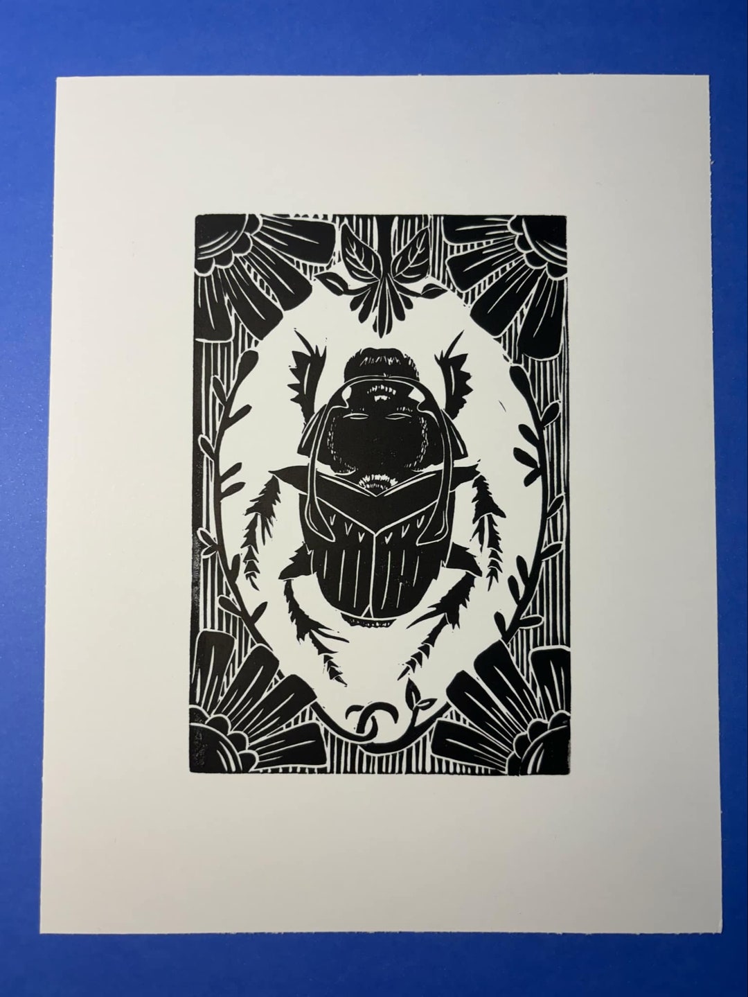 Beetle With Flowers 2 Handprinted Linocut - Etsy