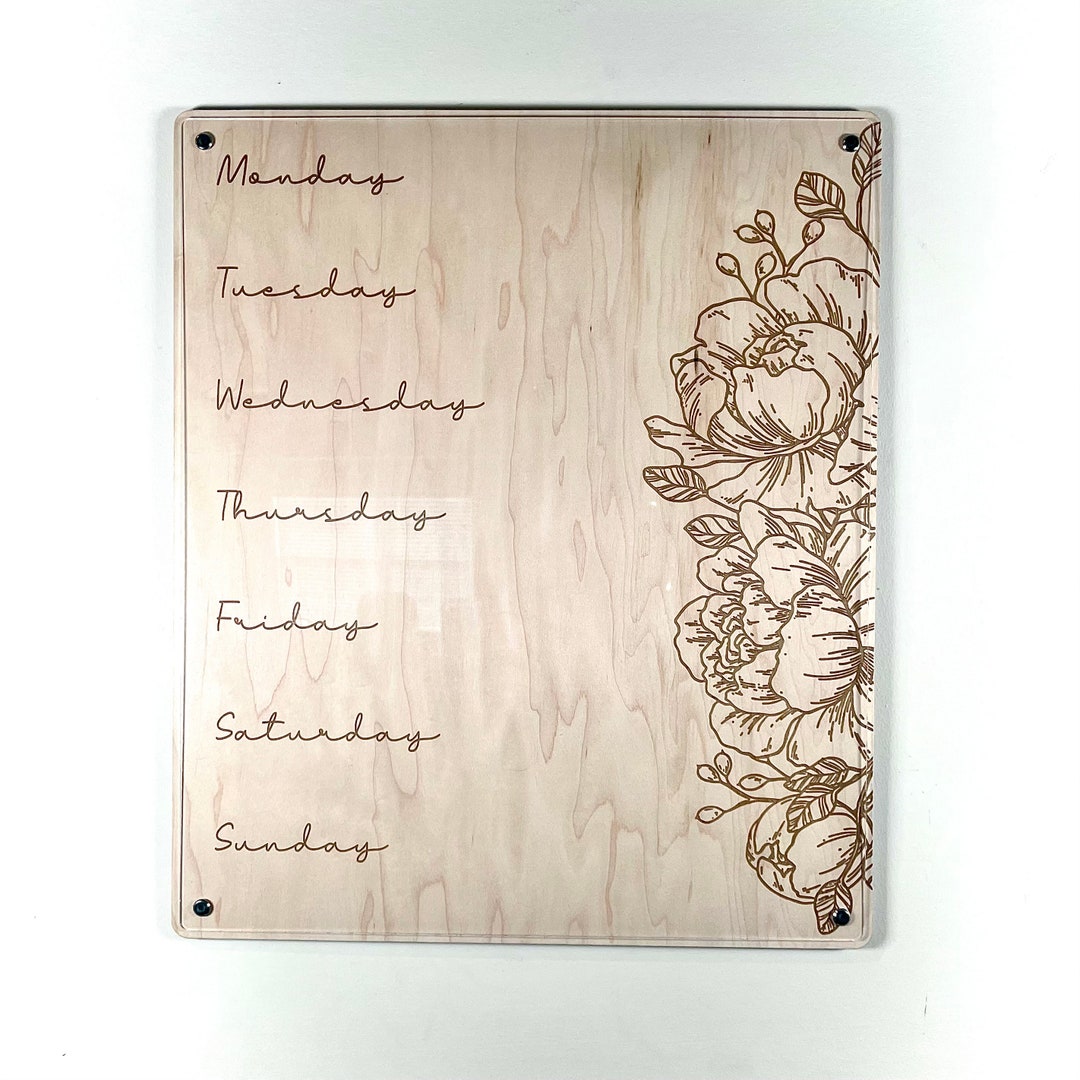 Floral Design Wooden Weekly Calendar Weekly Menu Dry Erase Weekly ...