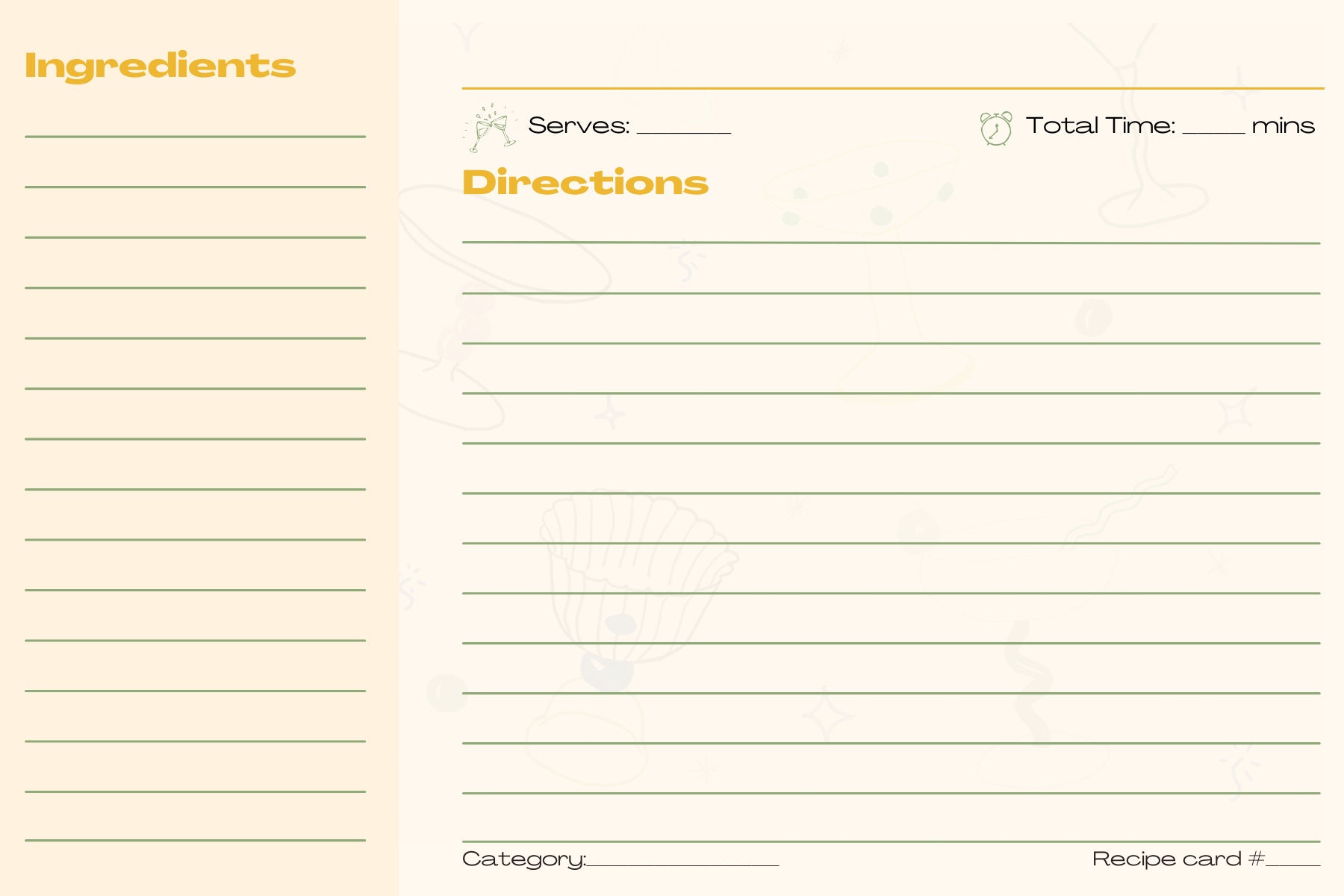 Customizable Drink Recipe Card Template – Printable Cocktail Recipes ...