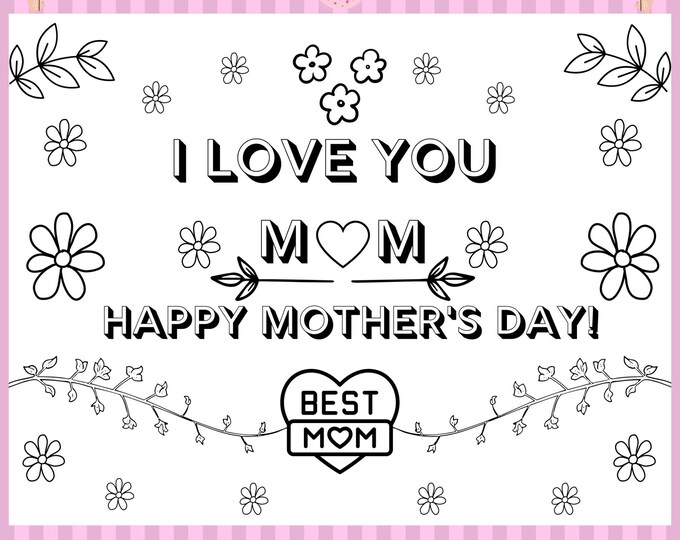 Mother's Day Coloring Cards (set of 5) - Printable DIY Cards, Kids ...