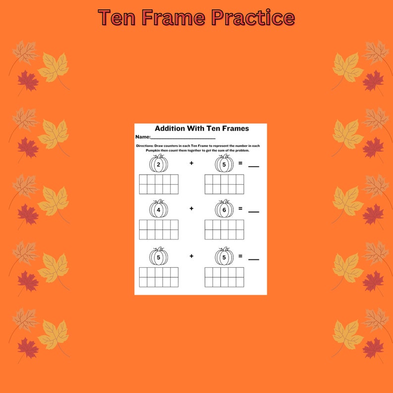Fall Activity, Math Worksheets, Ten Frame Practice, Kindergarten ...