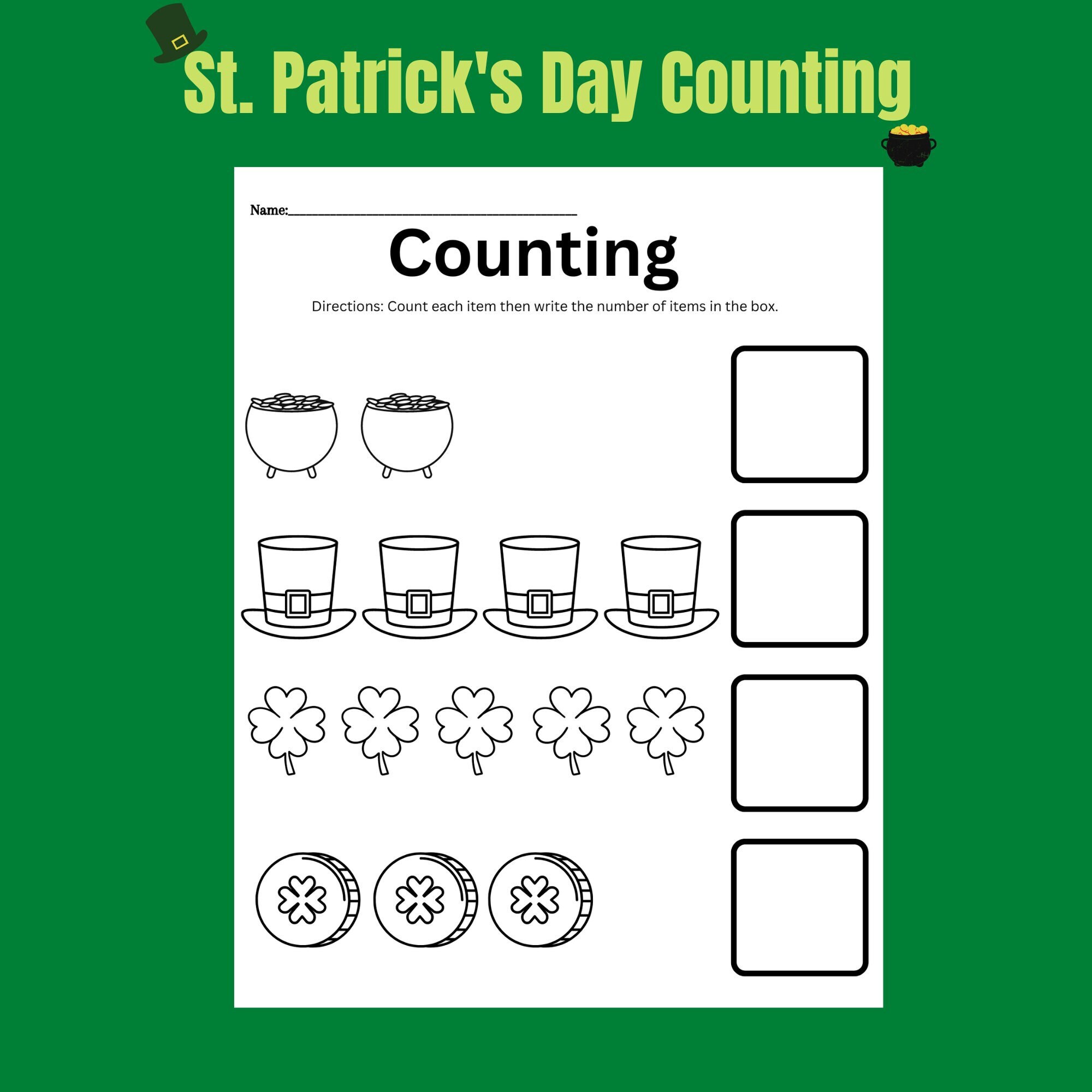 St. Patrick's Day Counting Worksheet, St. Patrick's Day Activity ...