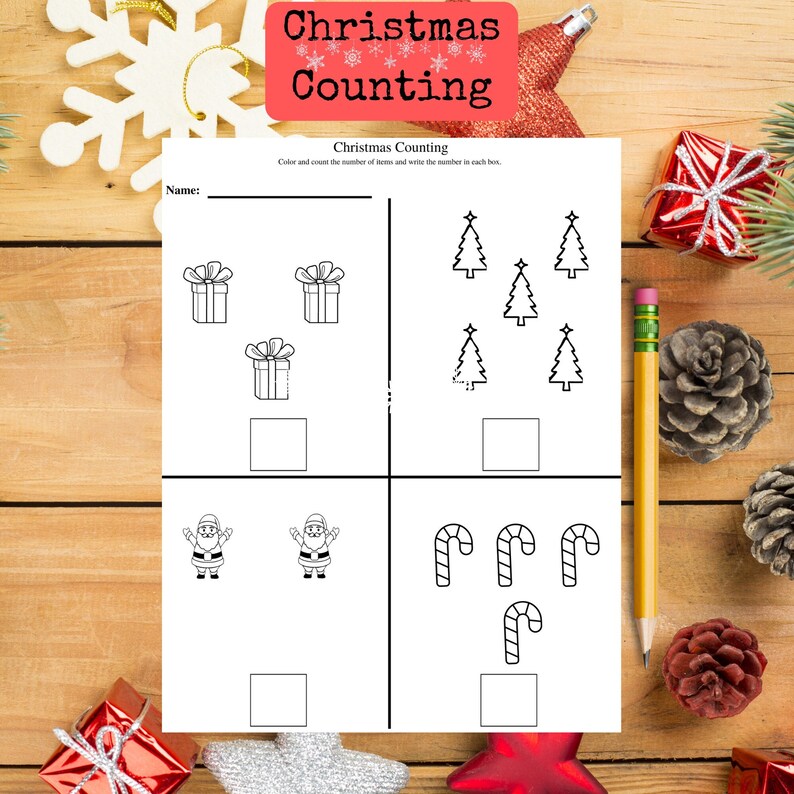 Christmas Themed Counting Worksheet,color & Count, Christmas Learning ...