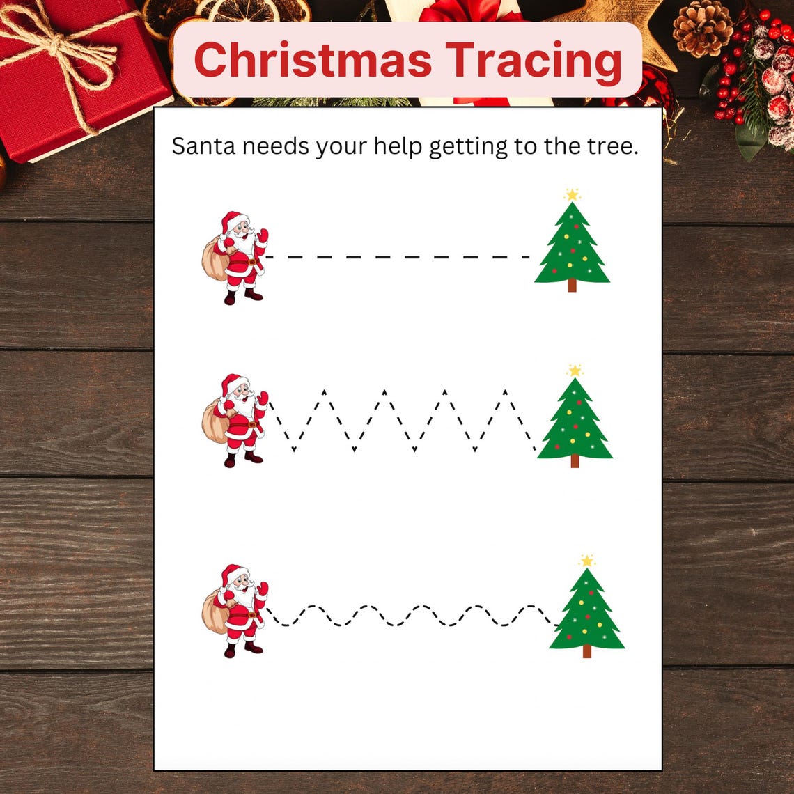 Christmas Preschool Prewriting Worksheet,holiday Themed Tracing ...