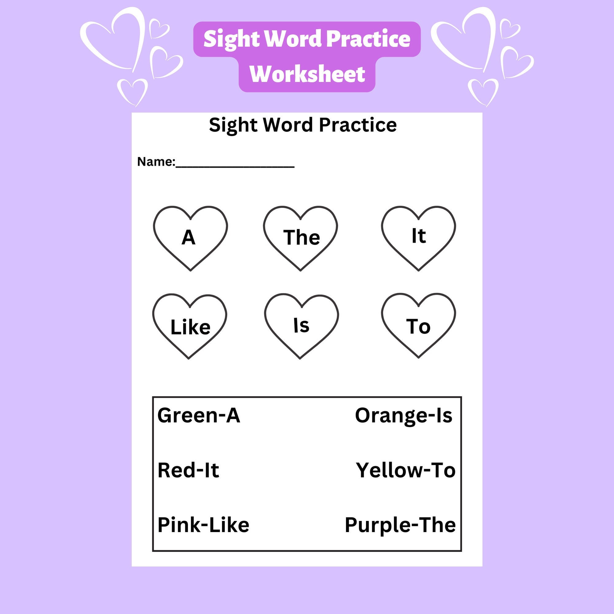 Heart Sight Words,education Worksheets, Sight Words, Sight Words ...