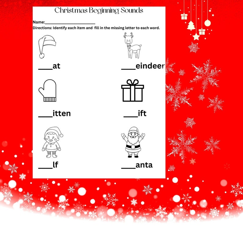 Christmas Beginning Sounds Worksheet, Beginning Sounds Worksheet ...