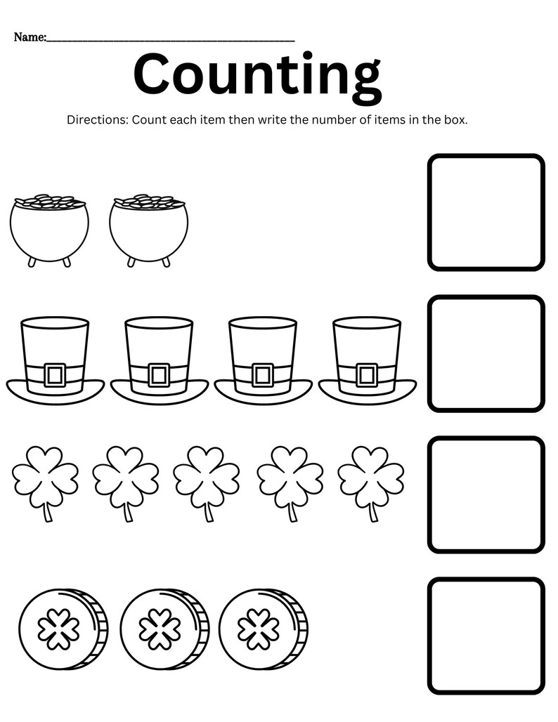 St. Patrick's Day Counting Worksheet, St. Patrick's Day Activity ...