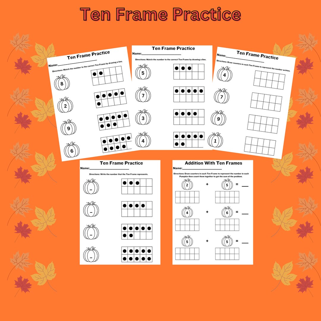 Fall Activity, Math Worksheets, Ten Frame Practice, Kindergarten ...