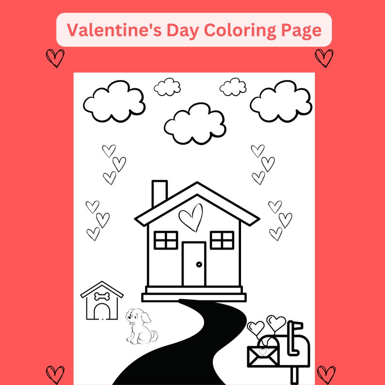 Valentine's Day Coloring Page for Kids, Kids Coloring Page, Digital ...
