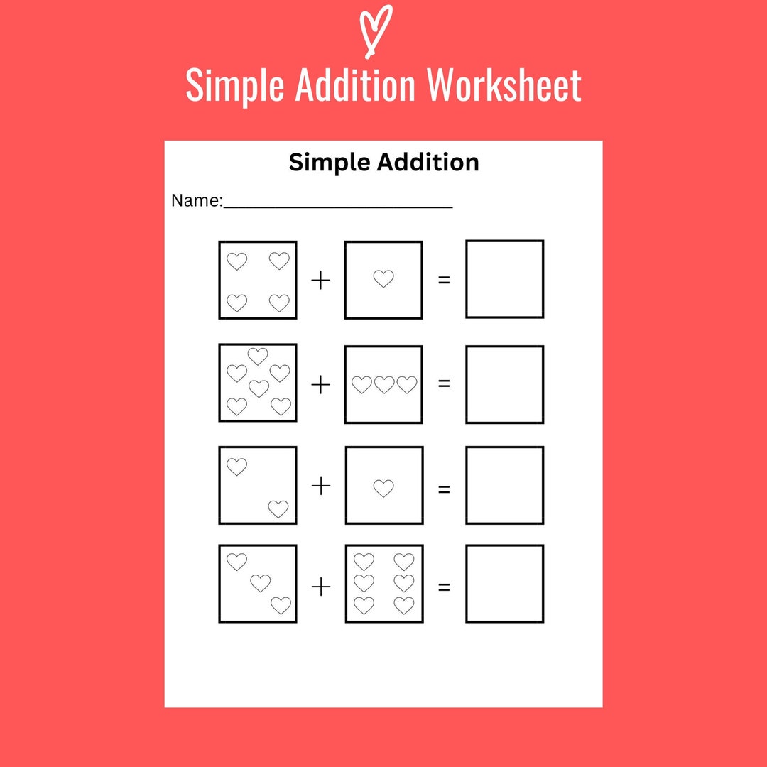 Valentine's Day Addition, Simple Addition Worksheet, Kindergarten ...