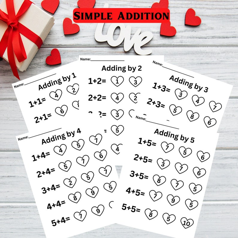Addition Worksheet, Simple Addition, Kindergarten Worksheet, Valentine ...