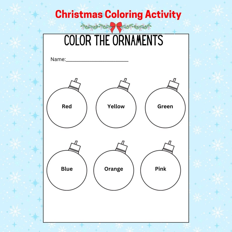 Color the Christmas Ornaments, Learning Colors, Kids Worksheet ...
