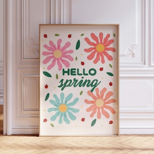 Hello Spring Print, Floral Wall Art, Spring Cleaning Art, Cute ...