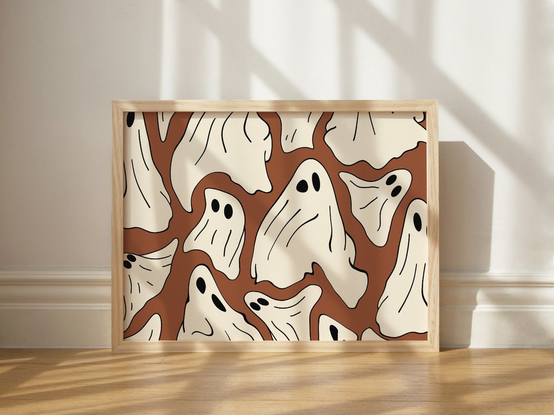 Horizontal Pumpkin Orange Melted Ghost Print, Quirky Halloween Decor ...