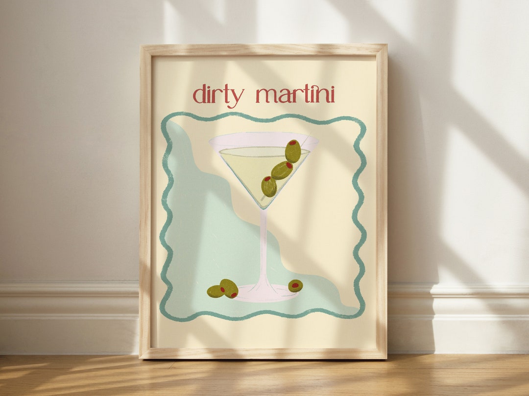 Dirty Martini Print, Illustrated Cocktail Decor, Printable Martini ...