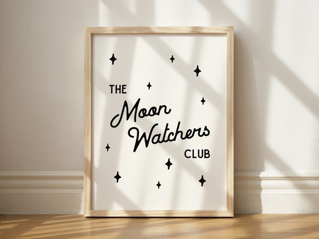 The Moon Watchers Club Print, Moon Wall Decor, Moon Gazing Wall Art ...