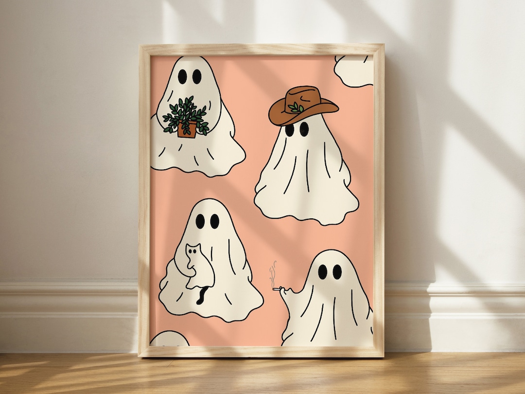 Multi Ghosts on Peach, Printable Ghost Decor, Aesthetic Ghost Art ...