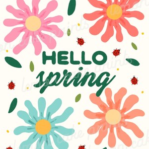 Hello Spring Print, Floral Wall Art, Spring Cleaning Art, Cute ...