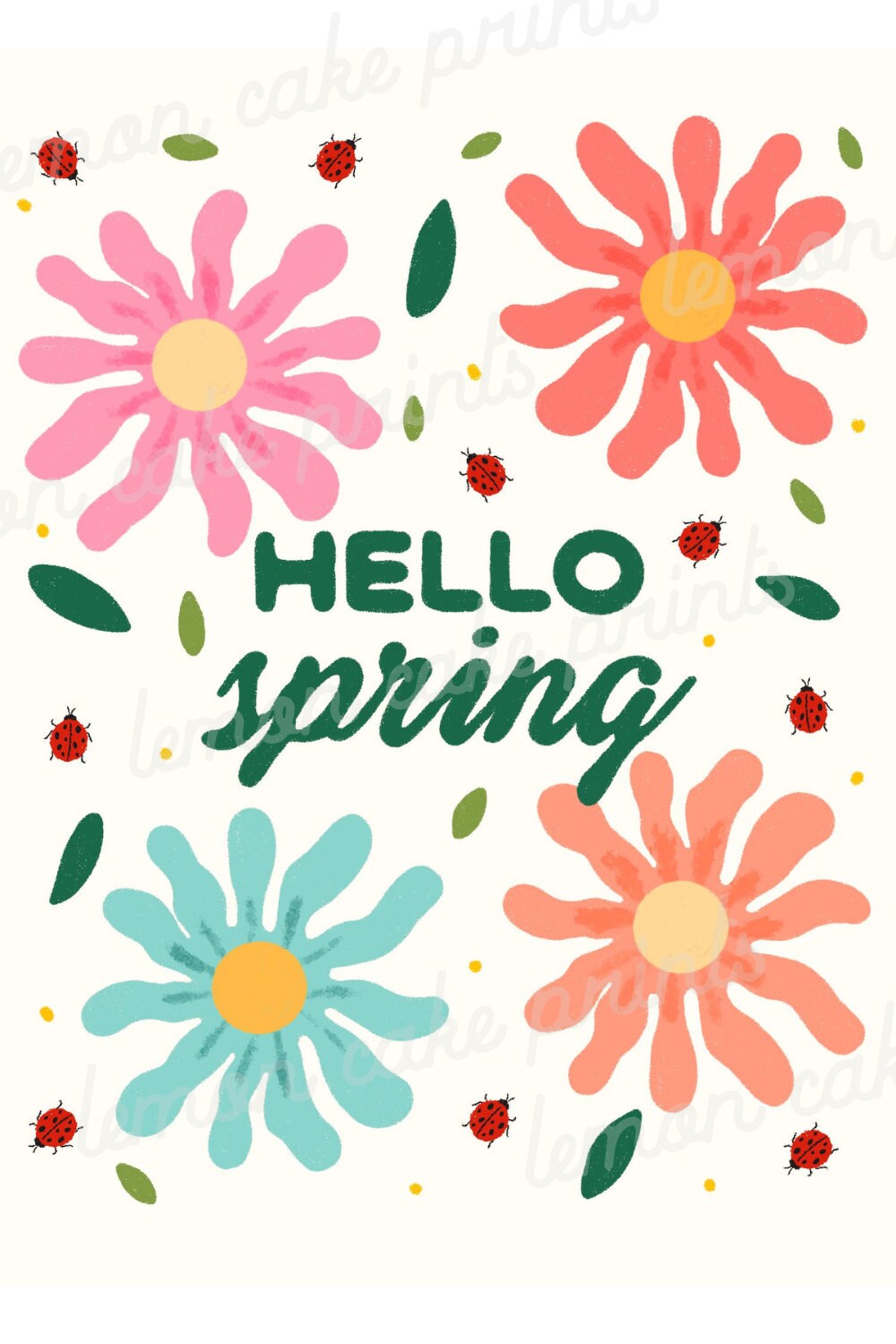 Hello Spring Print, Floral Wall Art, Spring Cleaning Art, Cute ...