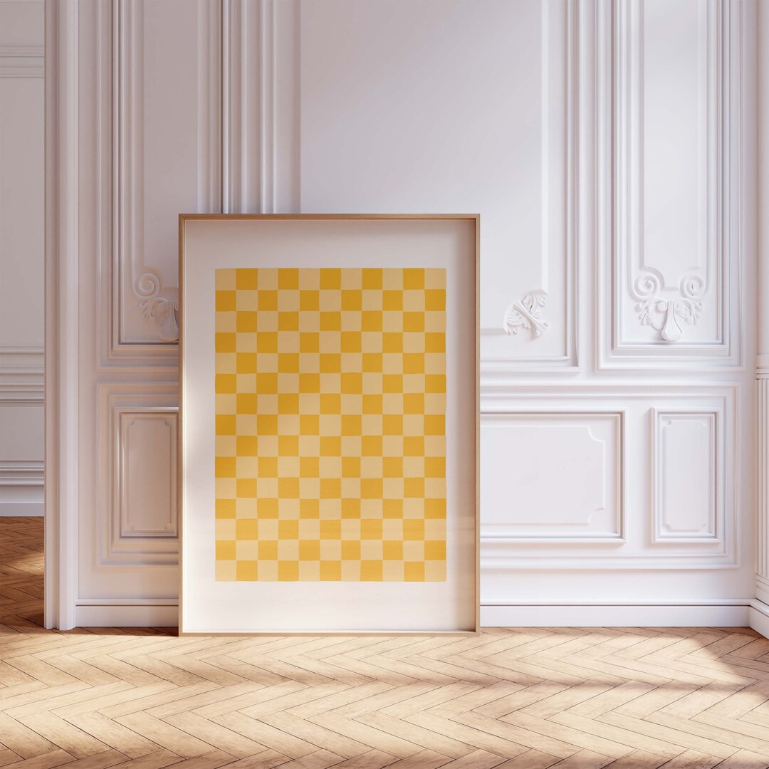 Yellow Painted Checks Print, Yellow Aesthetic, Printable Checkered Art ...