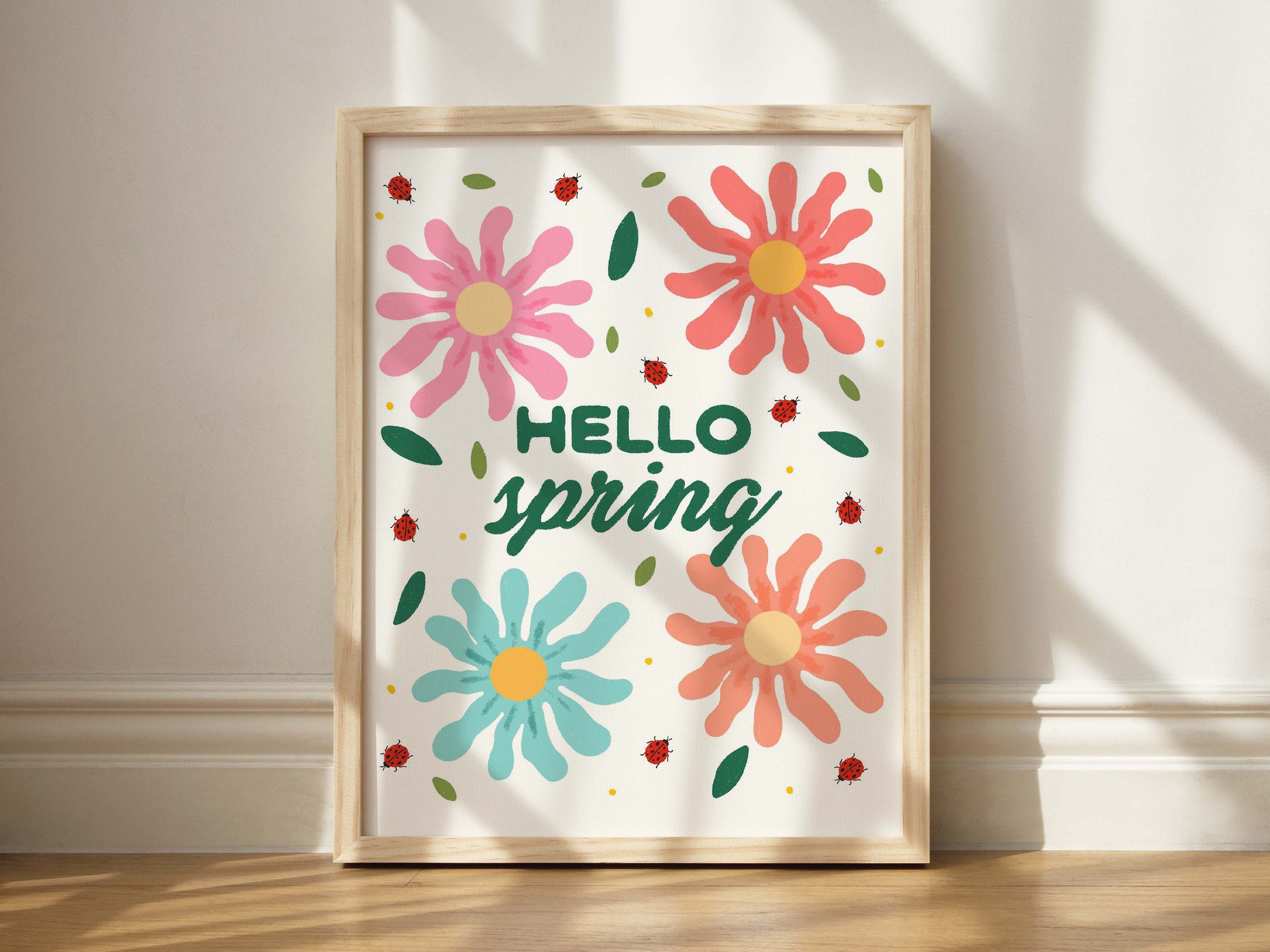 Hello Spring Print, Floral Wall Art, Spring Cleaning Art, Cute ...