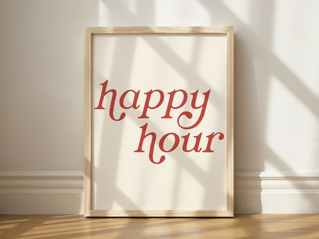 Happy Hour Red Print, Red and White Wall Art, Home Bar Printable ...