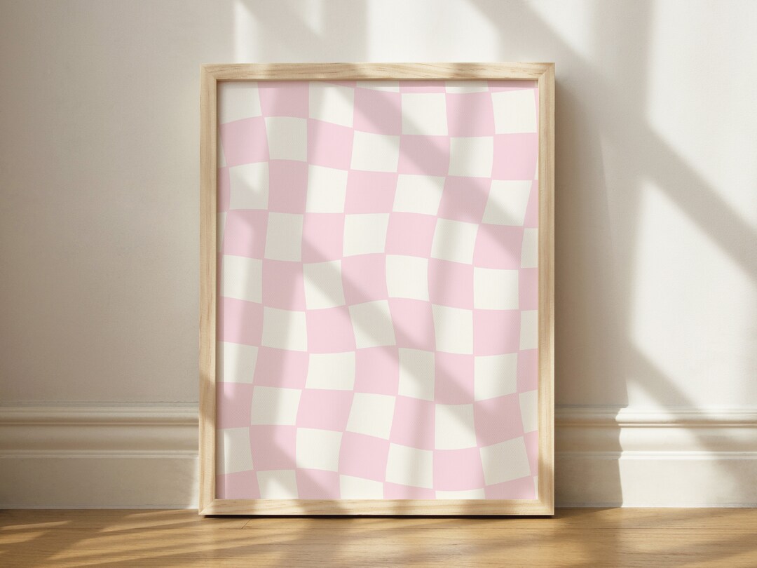 Pink Checkered Print, Wall Art Printable, Baby Pink Art, Groovy Living ...