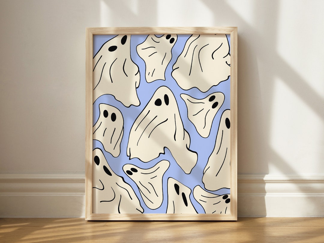 Light Blue Melted Ghost Print, Halloween Decor, Wall Art Prints Trendy ...