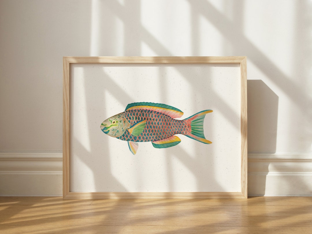 Rainbow Fish Print, Illustrated Wall Decor, Printable Fish Art, Quirky ...