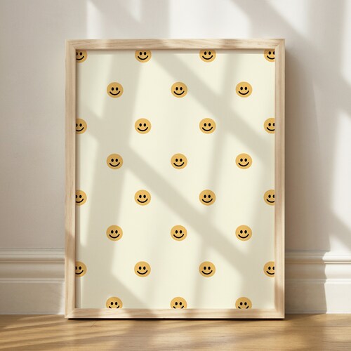 Smiley Face Wall Art Sage Green and Pink Aesthetic Digital - Etsy