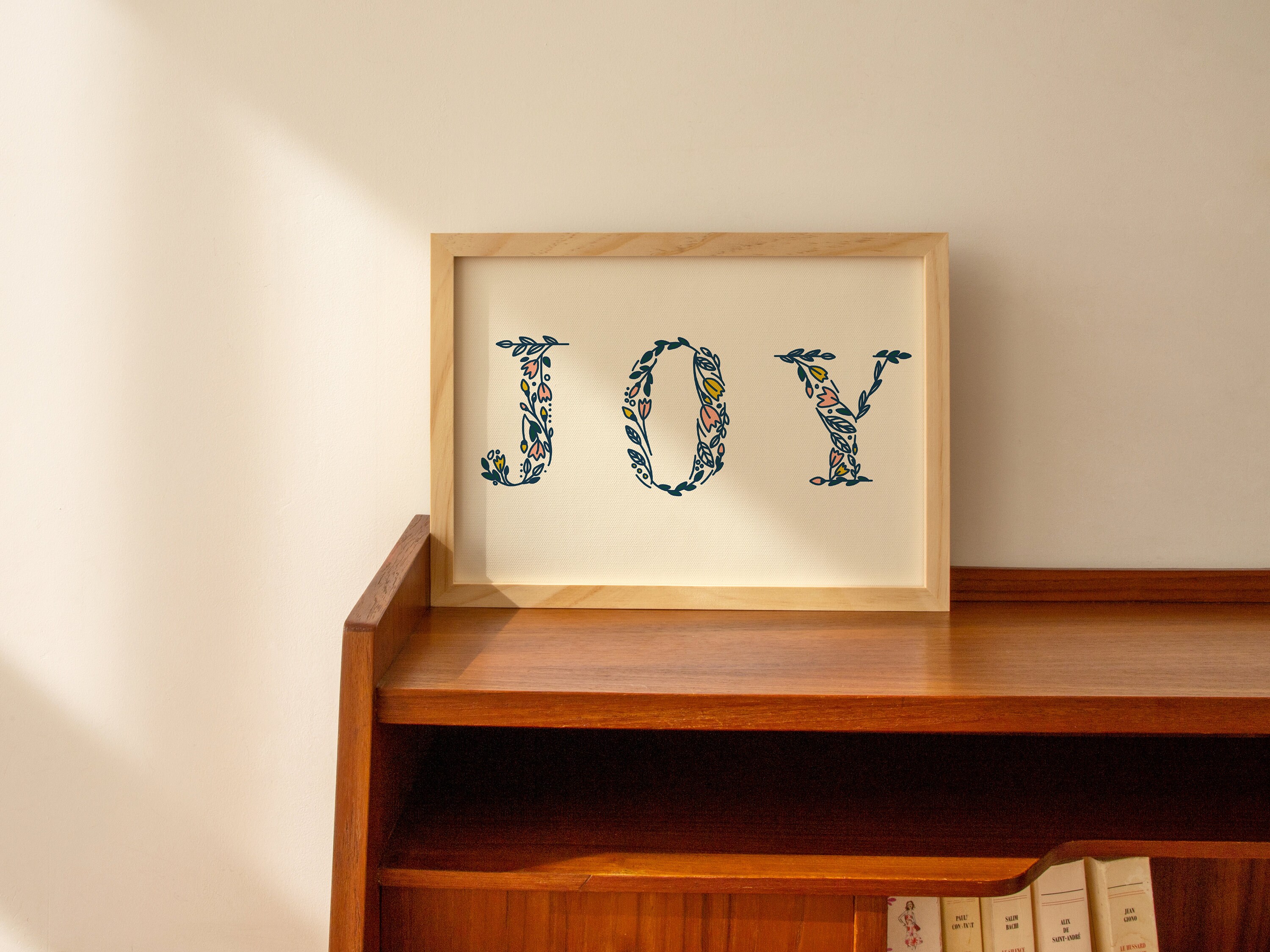 Joy Horizontal Print, Wall Art Printable, Floral Wall Art, Joy ...