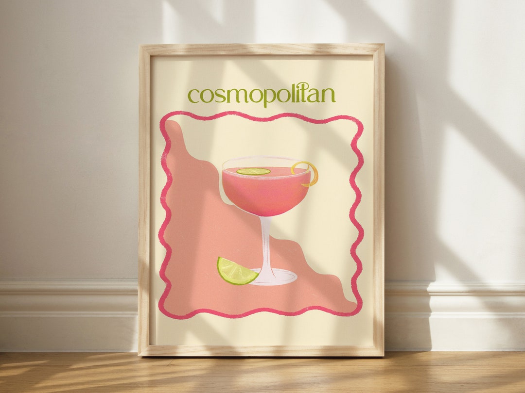 Cosmopolitan Print, Illustrated Wall Decor, Cocktail Art, Cosmo Bar ...