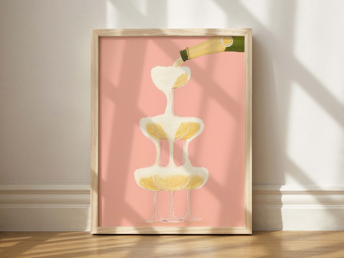 Champagne Tower Print, Prosecco Wall Art, Printable Champagne Wall Art ...