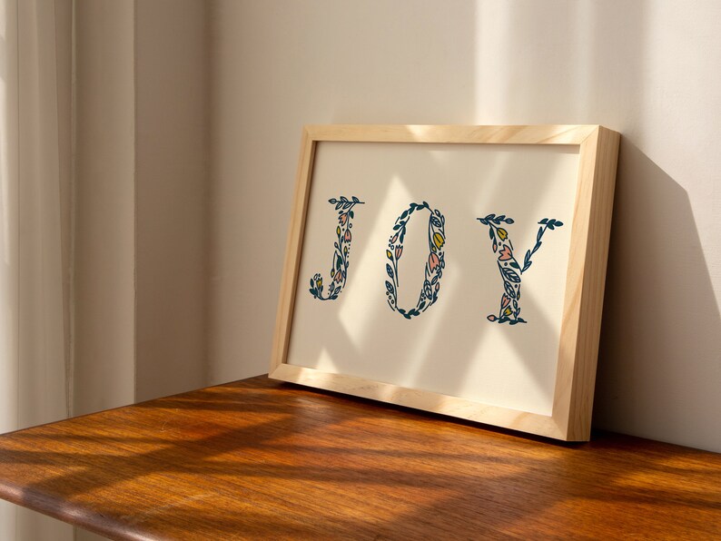 Joy Horizontal Print, Wall Art Printable, Floral Wall Art, Joy ...