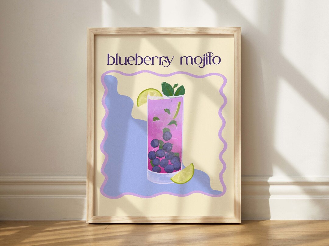 Blueberry Mojito Print, Bar Cart Wall Art, Aesthetic Printable Decor ...