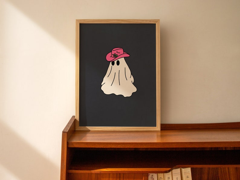 Hot Pink Cowboy Hat Ghost Print, Halloween Wall Art, Printable Ghost ...