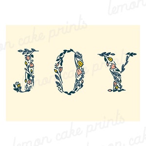 Joy Horizontal Print, Wall Art Printable, Floral Wall Art, Joy ...