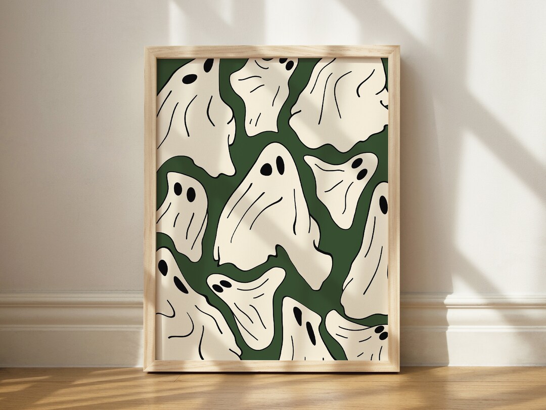 Dark Green Melted Ghost Print, Green Aesthetic Art, Printable Halloween ...