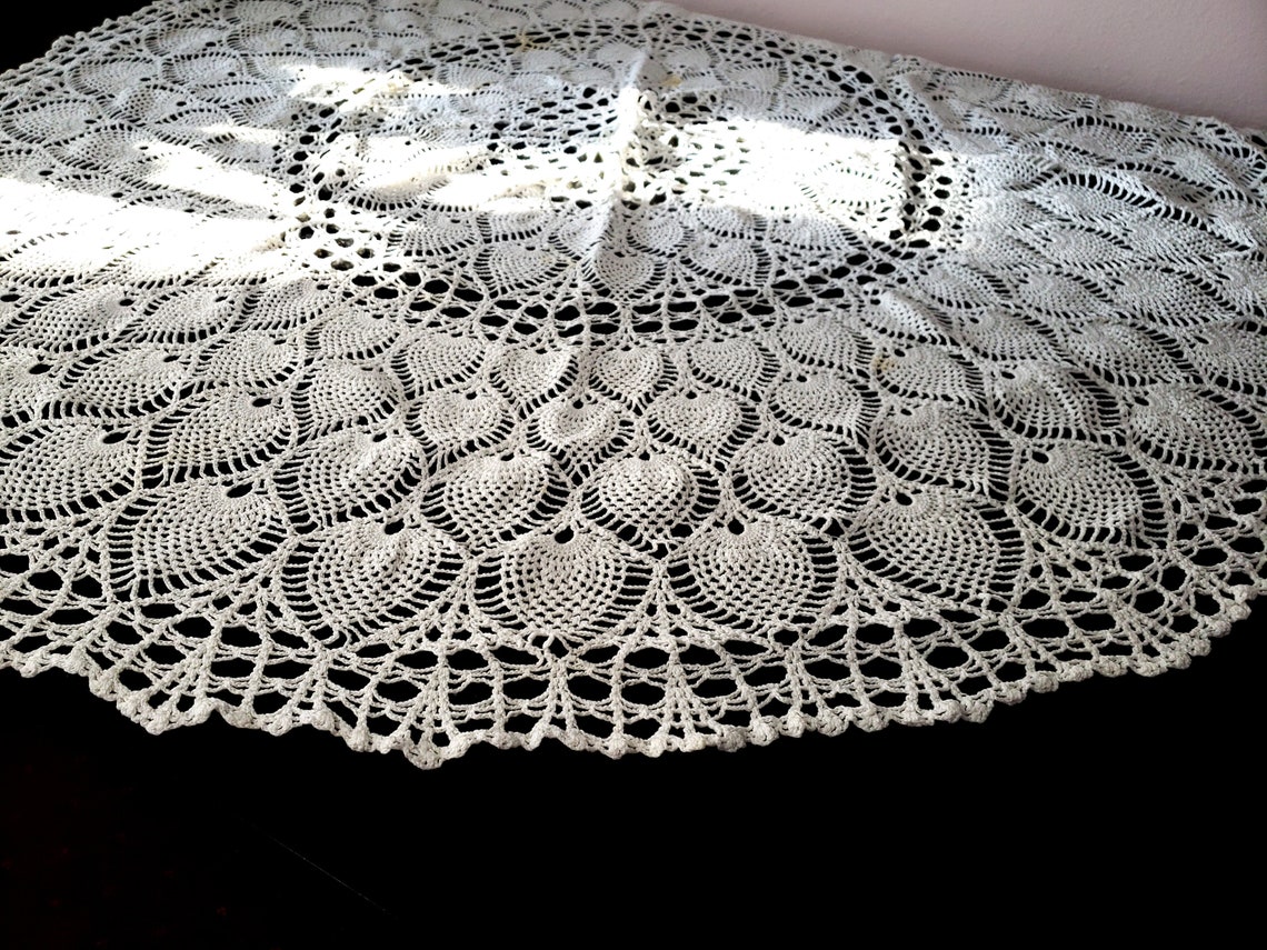 Beautiful Crocheted Round Tablecloth White Pineapples 49 - Etsy
