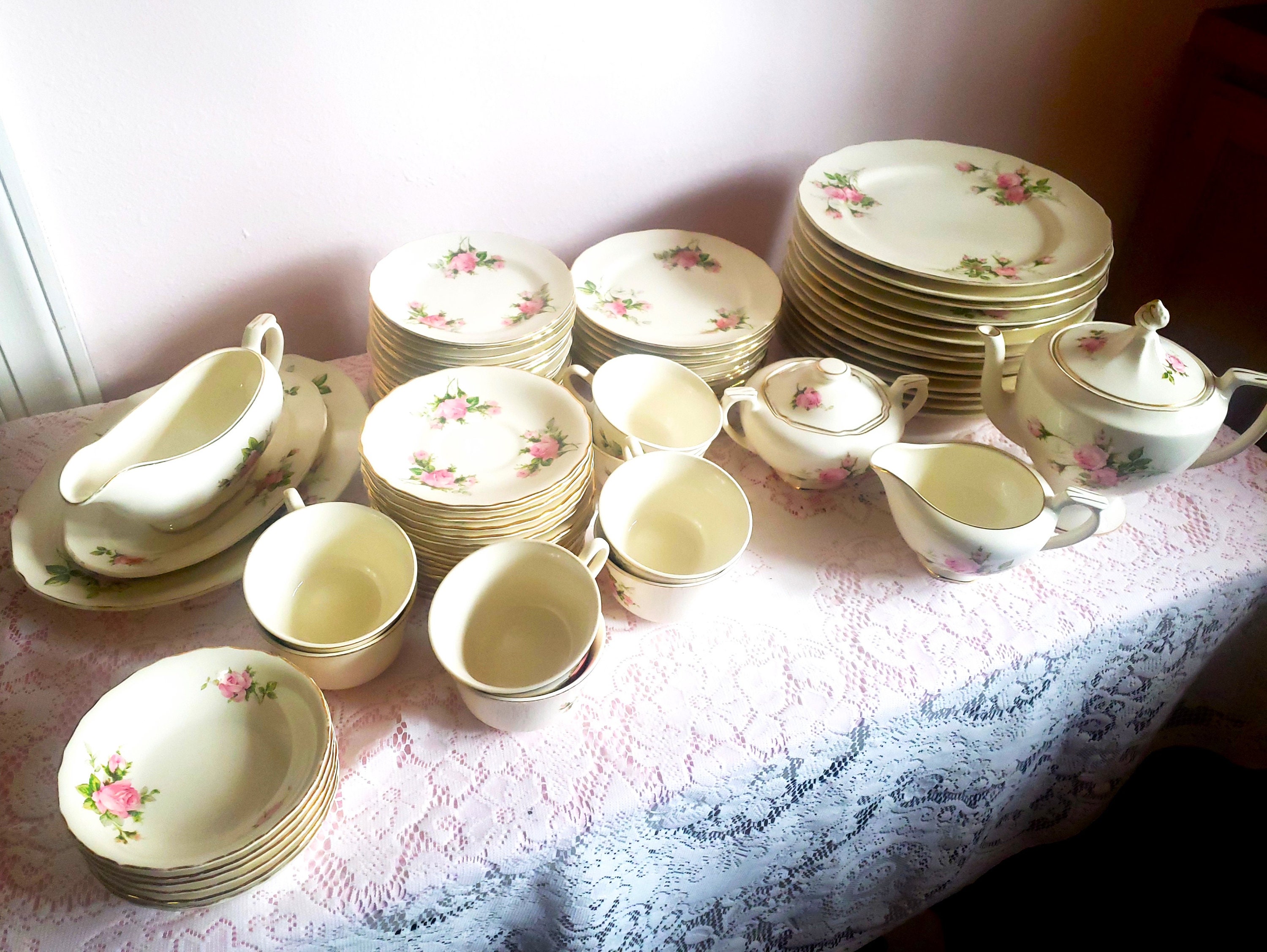 Vintage Canonsburg Hallmark of Beauty “rose Bouquet” Dinner Set – Pink ...