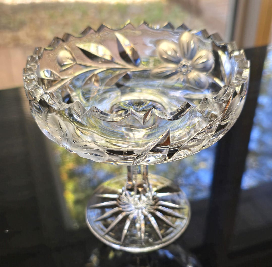 American Brilliant Cut Glass Pedestal Compote/candy Dish With Sawtooth ...