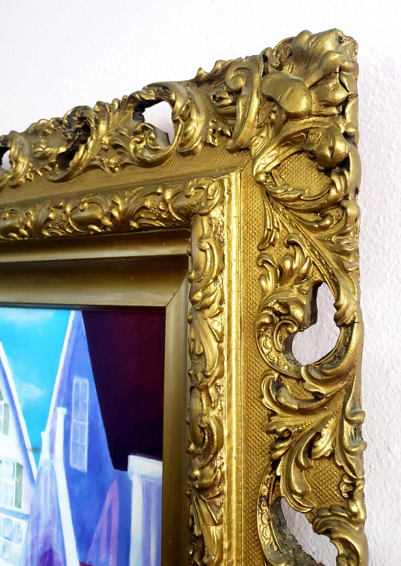 Antique Ornate Gold Frame / Wood and Plaster With Vibrant Handpainted ...