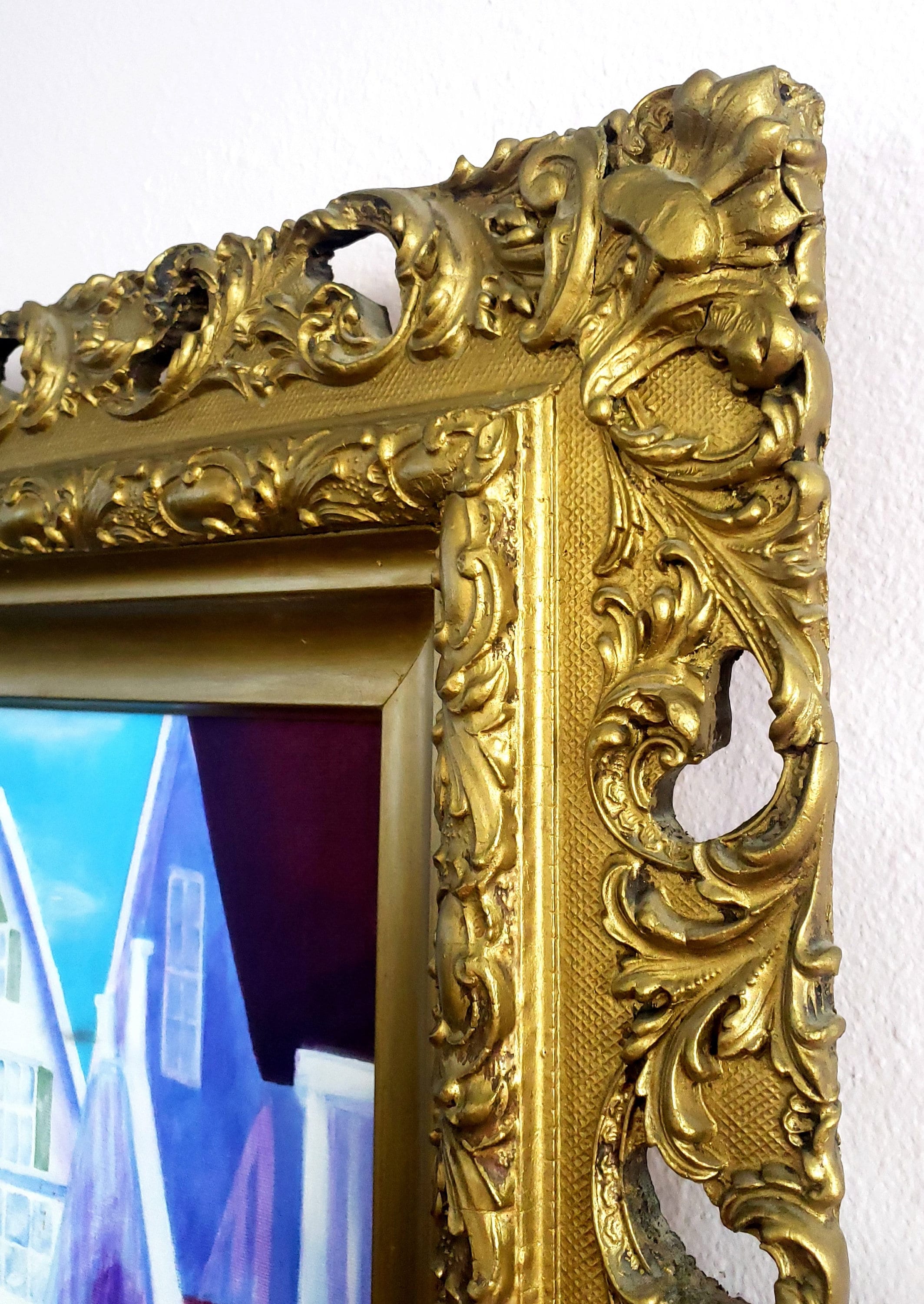 Antique Ornate Gold Frame / Wood and Plaster With Vibrant Handpainted ...