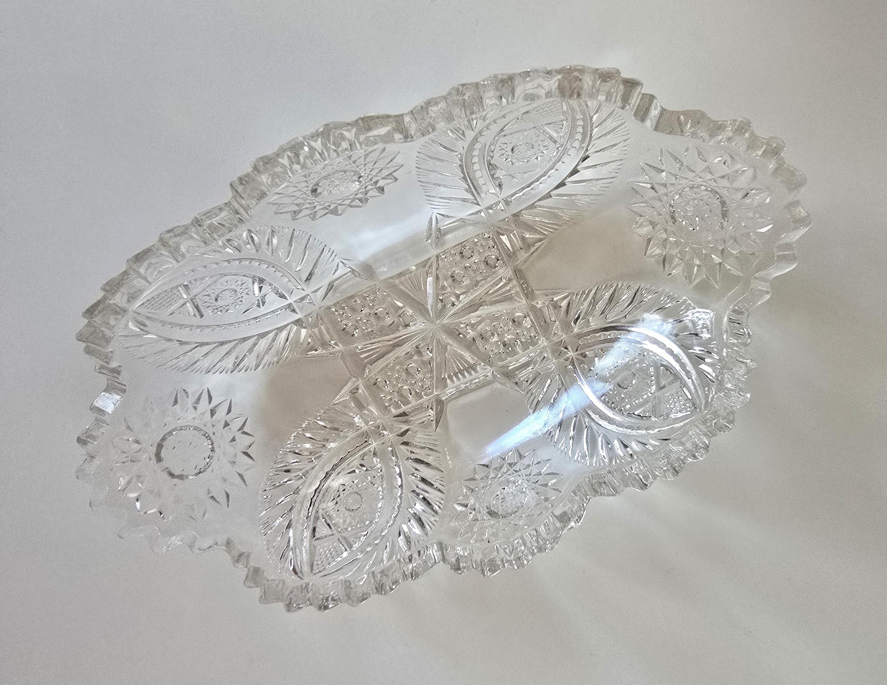 Cut Glass Oval Dish, Sawtooth Scalloped Edge - Candy Dish, Relish Dish ...