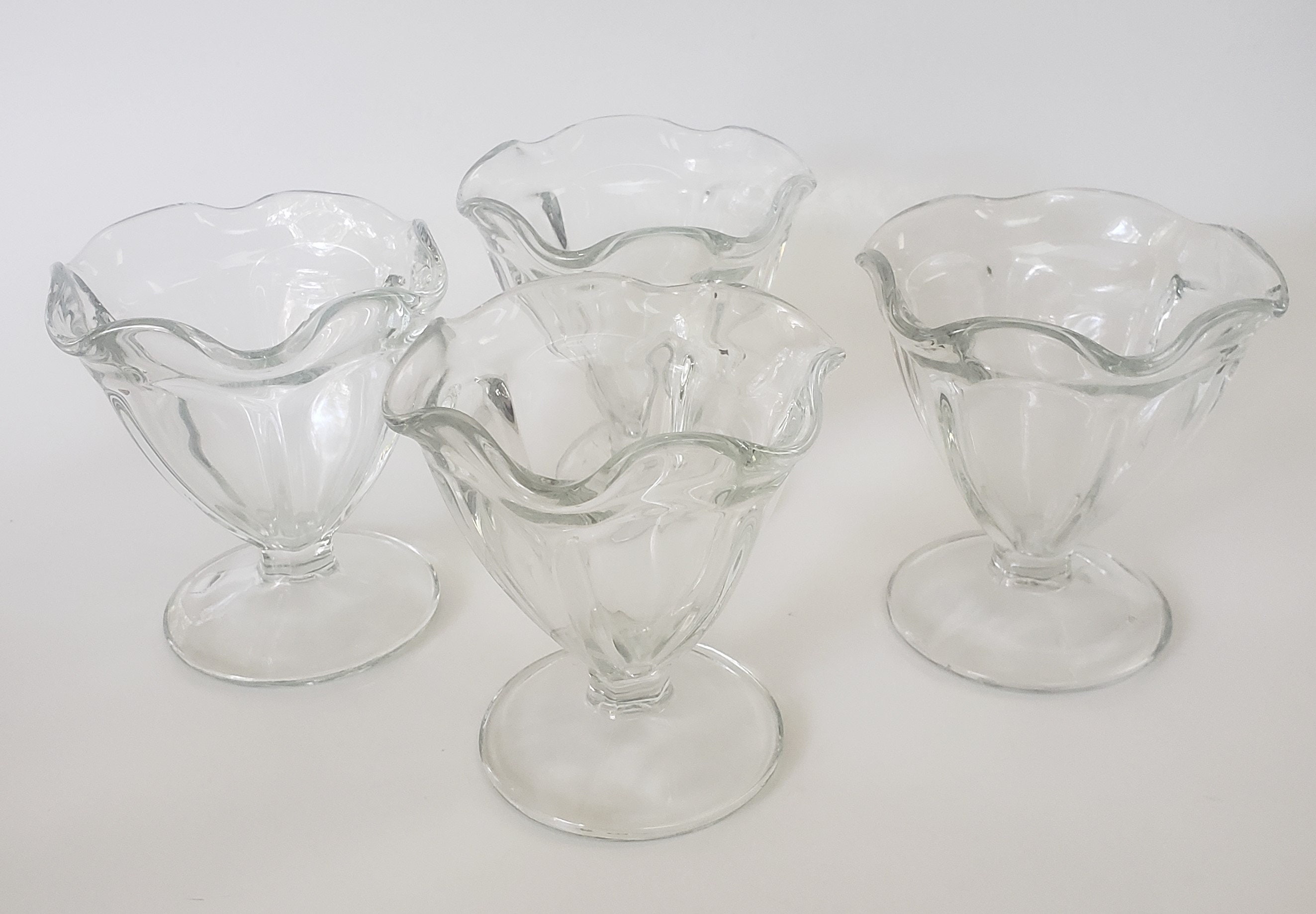 Vintage Clear Glass Soda Fountain Sundae Glasses – Tulip Shape, Fluted ...