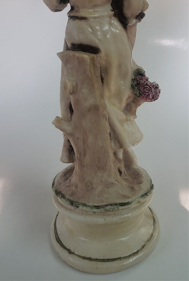 Precious Clay Sculpture of Young Girl With Basket of Roses so Sweet ...