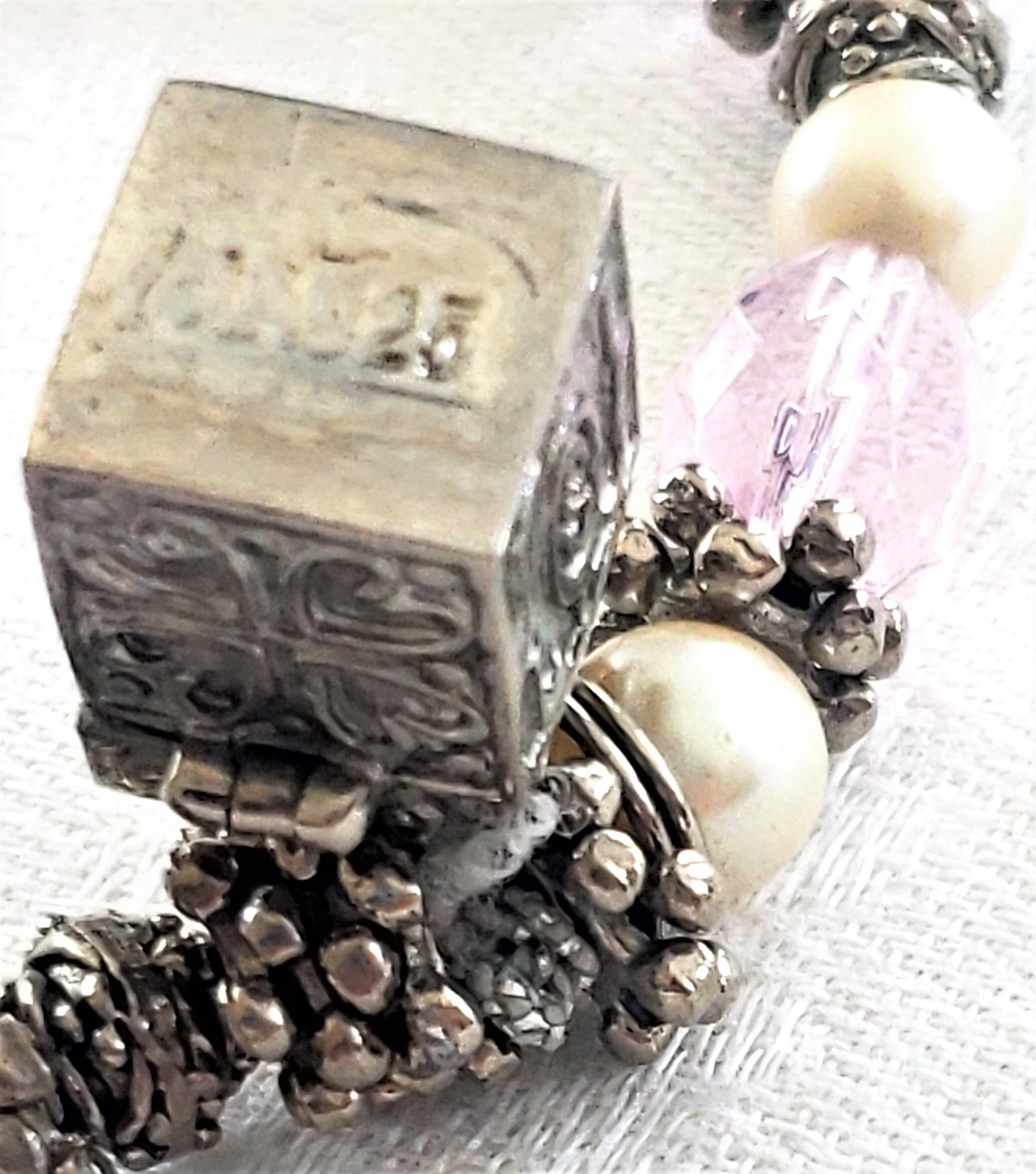 Prayer Box Bracelet - Silver / Pearls / Beads - AA925 Silver ...
