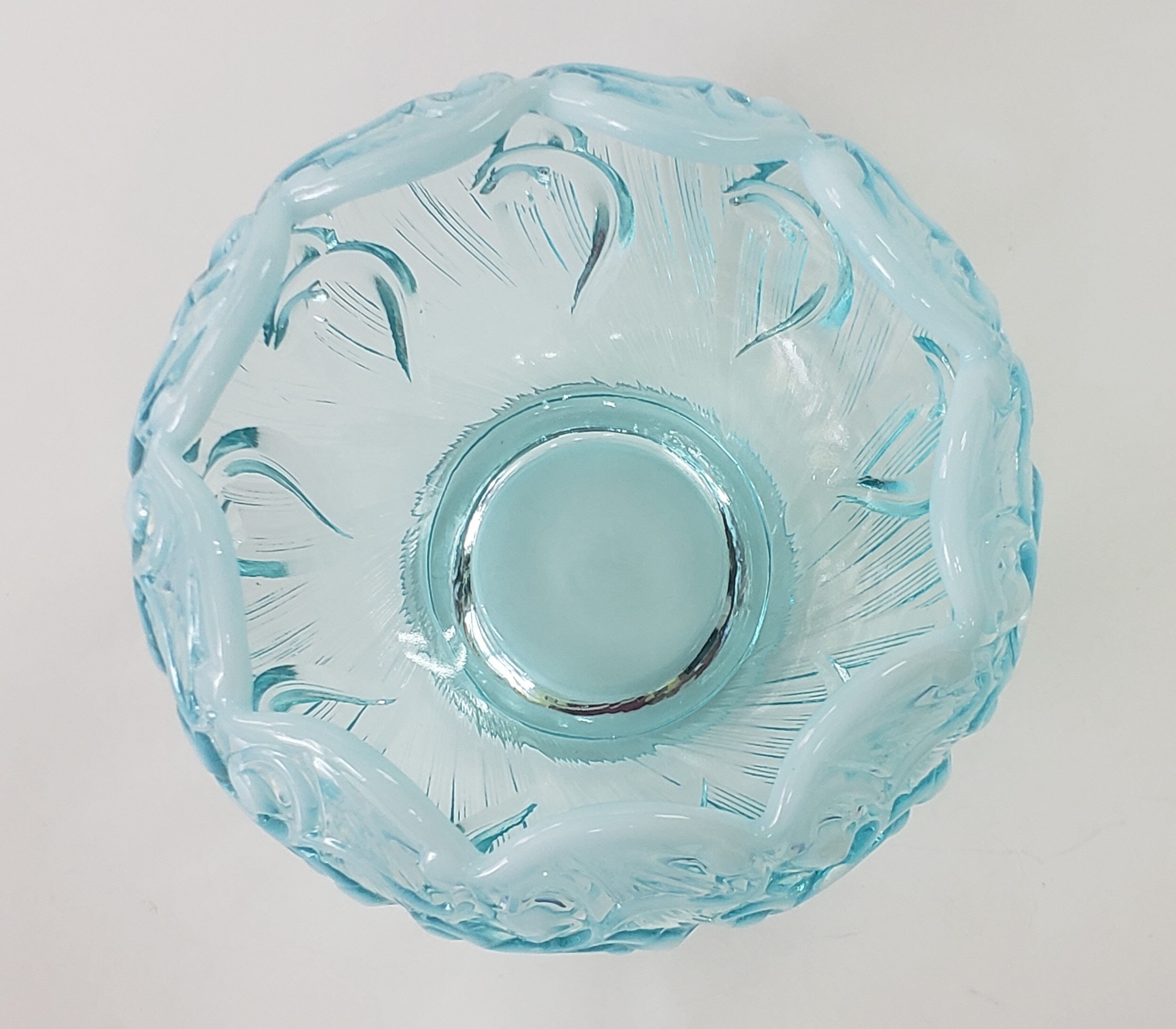 Fenton Blue Bowl, Lily Design, Opalescent Rim - Vintage 1970s - Etsy