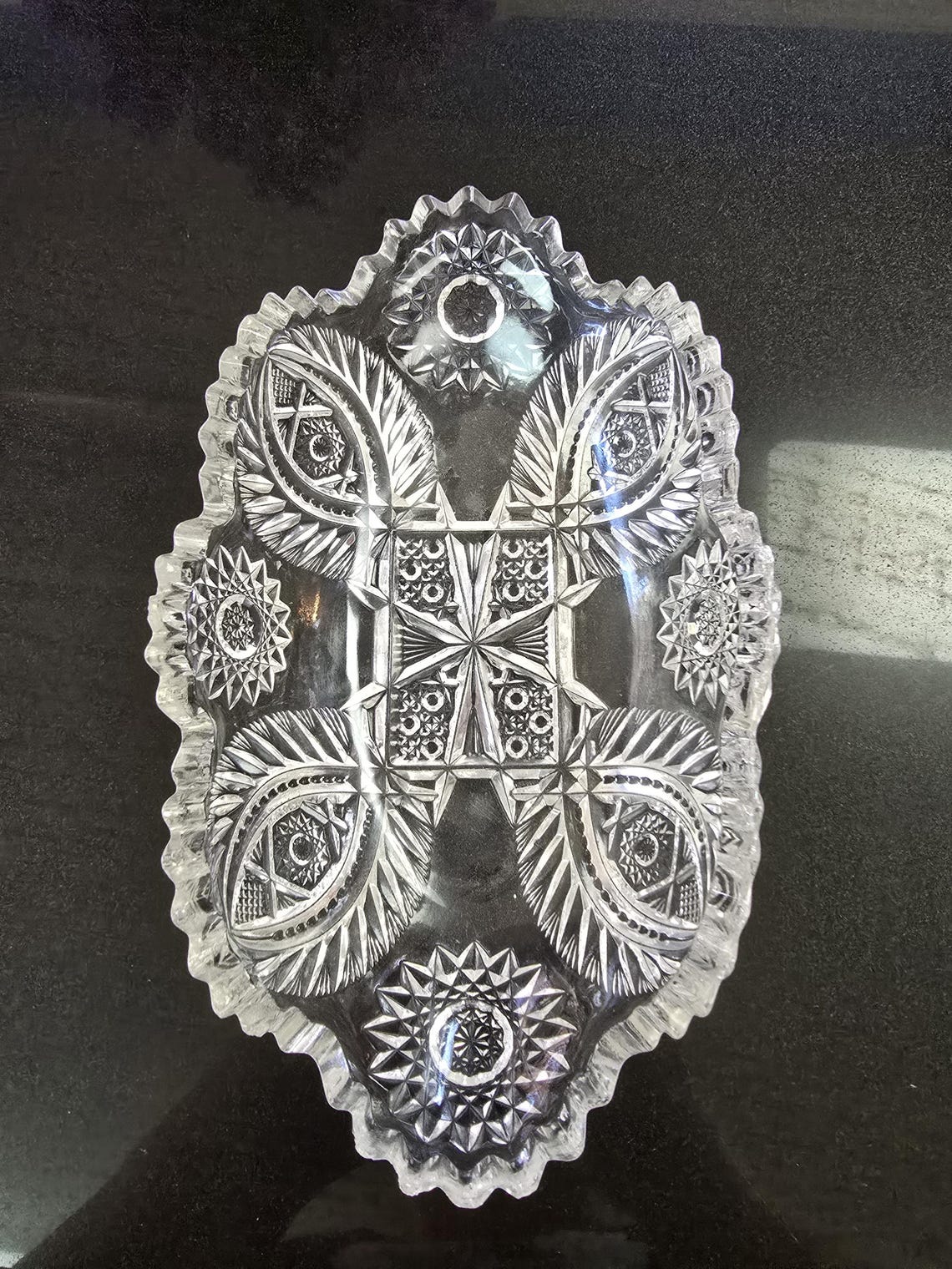 Cut Glass Oval Dish, Sawtooth Scalloped Edge - Candy Dish, Relish Dish ...
