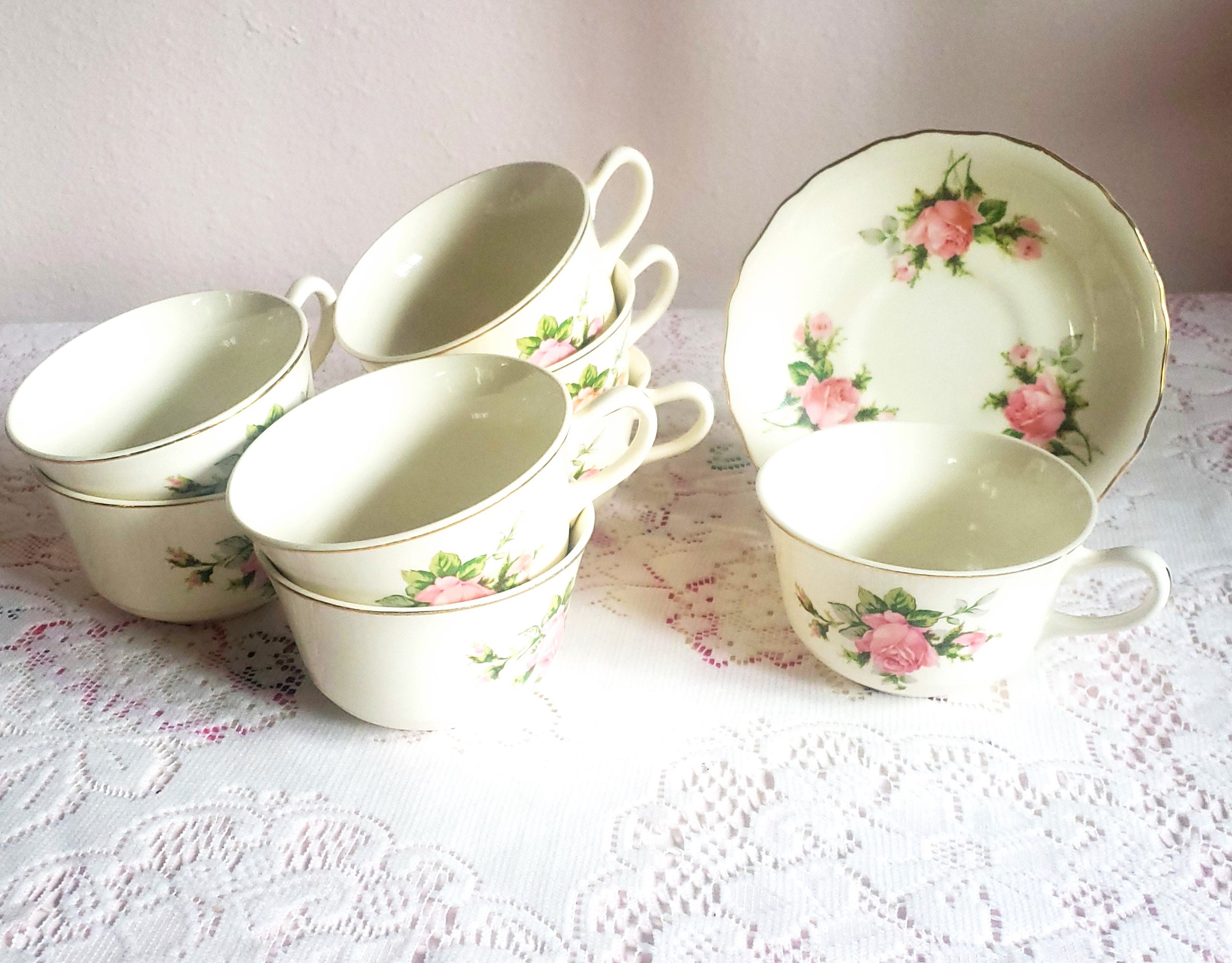 Vintage Canonsburg Hallmark of Beauty “rose Bouquet” Dinner Set – Pink ...